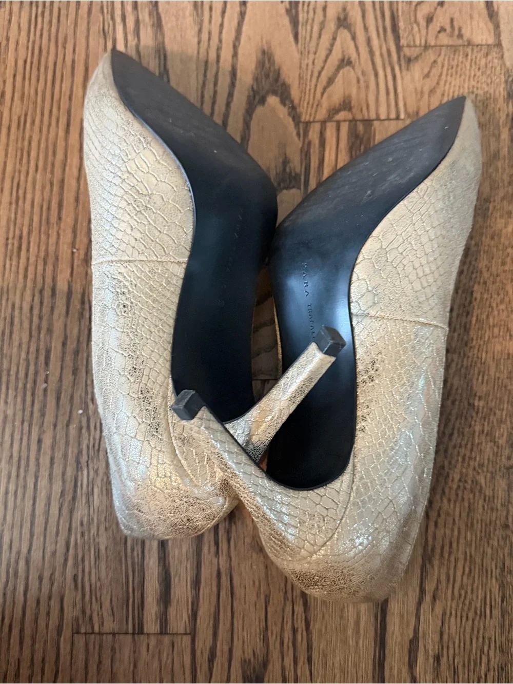 Zara | Shoes | Zara Trafaluc Gold Snake Embossed Leather Pointed Toe ...